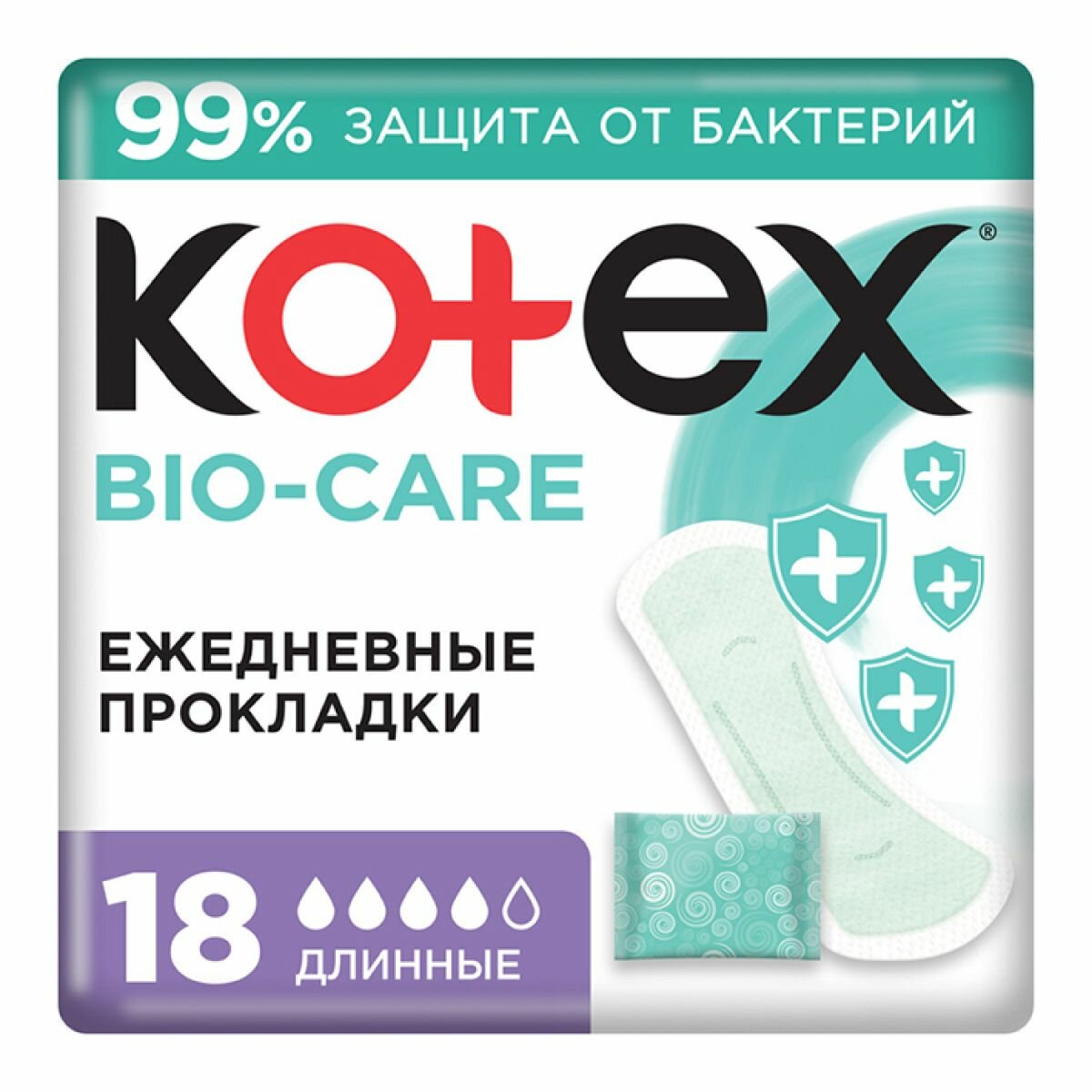 Kotex Bio-Care, прокладки ежедневные антибактериальные длинные, 18 шт.