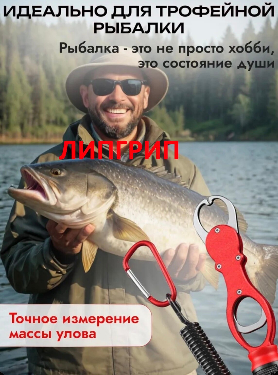 Липгрип для рыбалки. Захват челюстной для рыбы. Красный с измерением веса