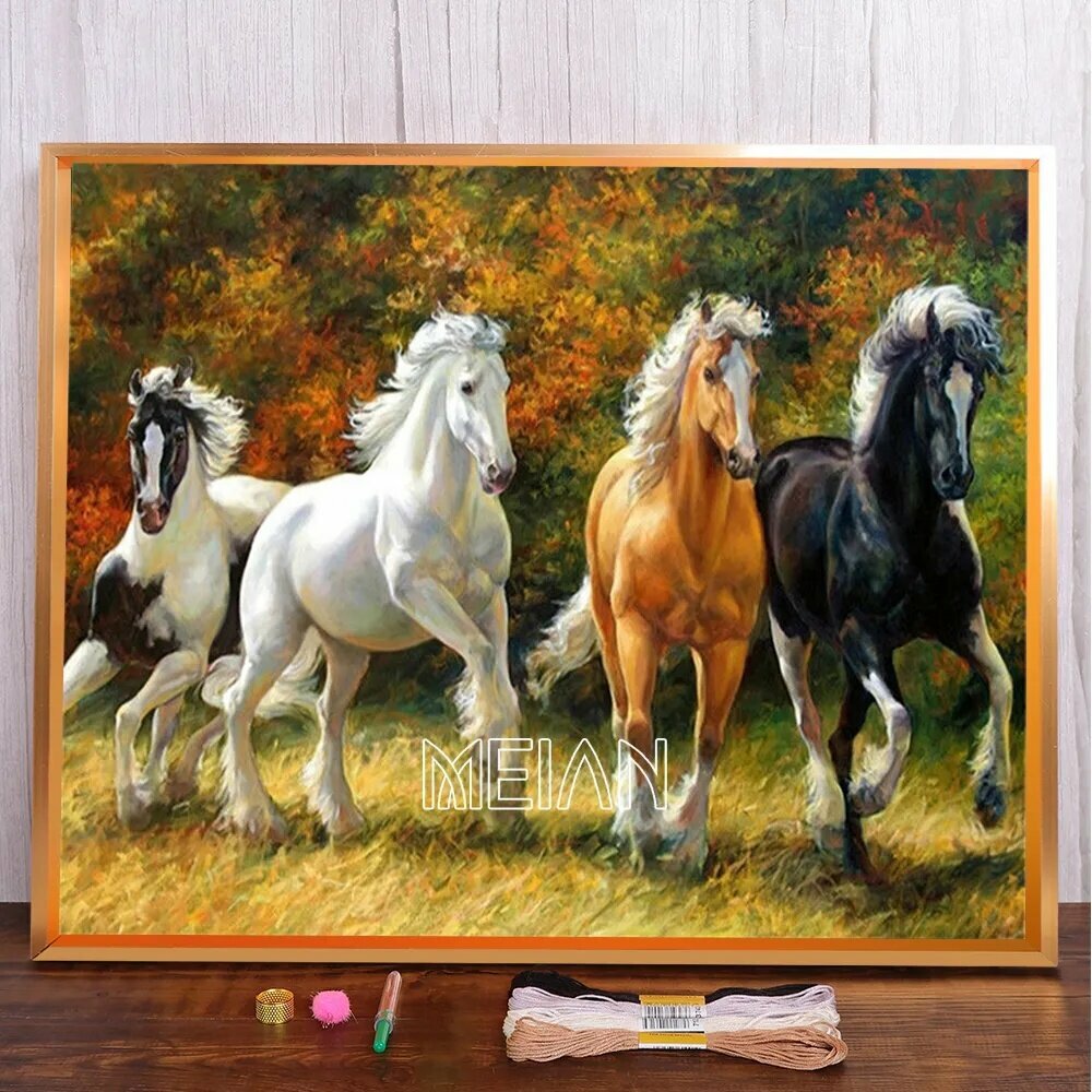 MEIAN Набор для вышивания,40x30CM,14CT, лошадь
