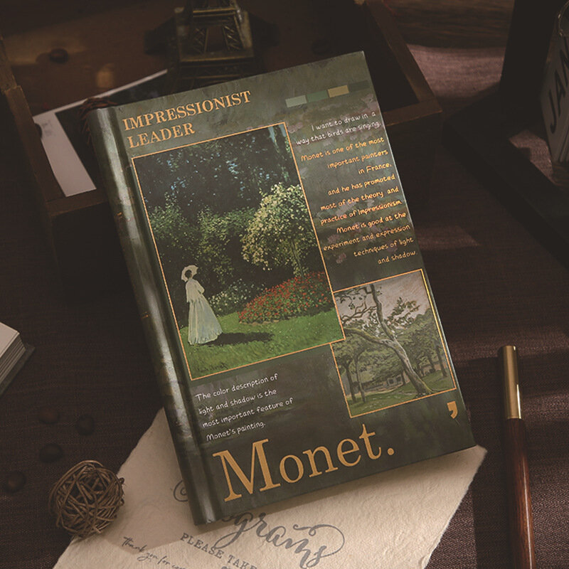Винтажный европейский дневник в стиле импрессионизма Моне, известная картина, полноцветная иллюстрация, арт-блокнот Ван Гога, дневник