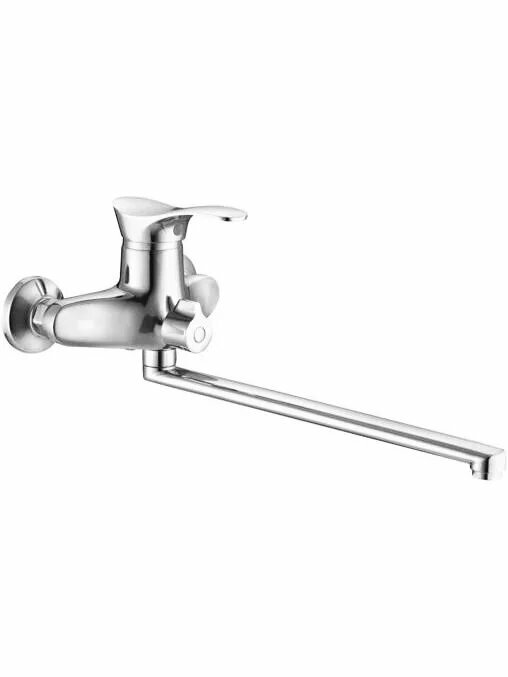 Смеситель с длинным изливом для ванны BOOU B8173-18F с душевым гарнитуром, поворотный, латунный, хром, глянцевый, смеситель для ванны с душем, рычажный, с настенным держателем