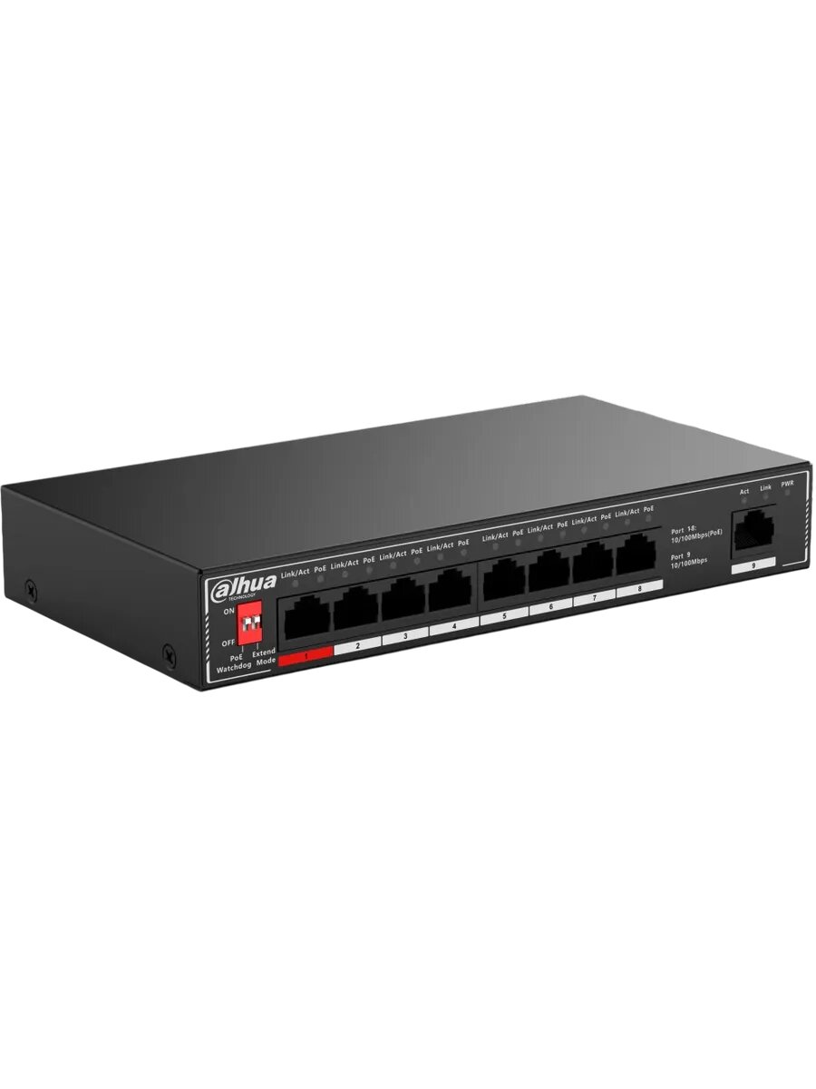 Коммутатор DH-SF1009P 9-портовый неуправляемый с РоЕ, 8xRJ45
