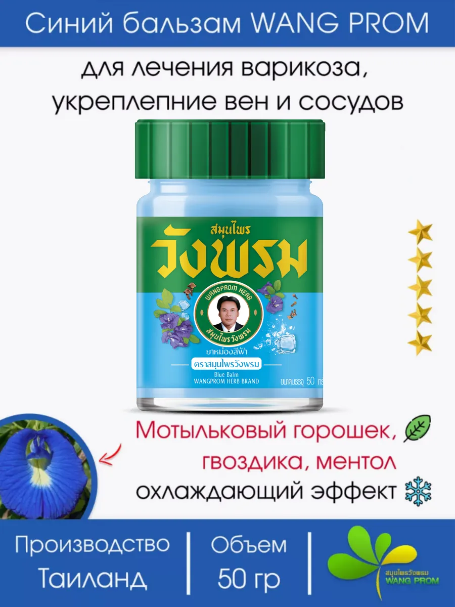 Бальзам Wangprom Herb "Синий", 50г, для суставов и мышц, охлаждающий эффект