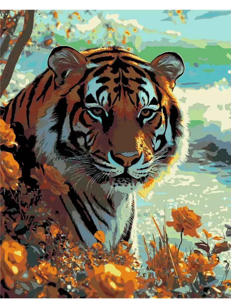 Картина по номерам 30x40 Тигр у реки