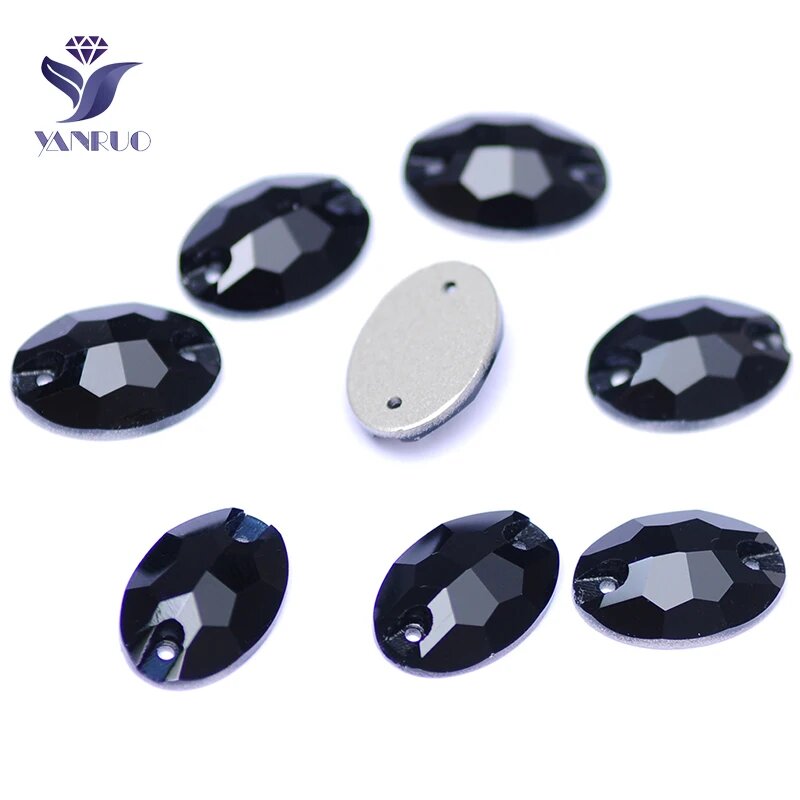 YANRUO 3210 пришивные стразы стеклянные черные 11x16mm 20Pcs