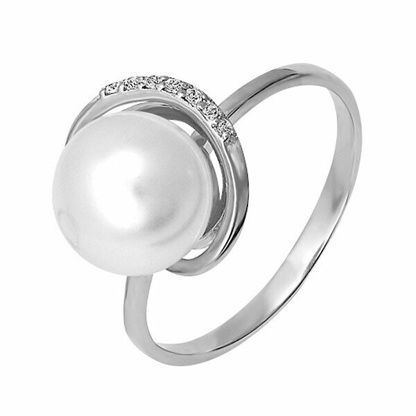 Кольцо, серебро, 925 проба, родирование, жемчуг, фианит