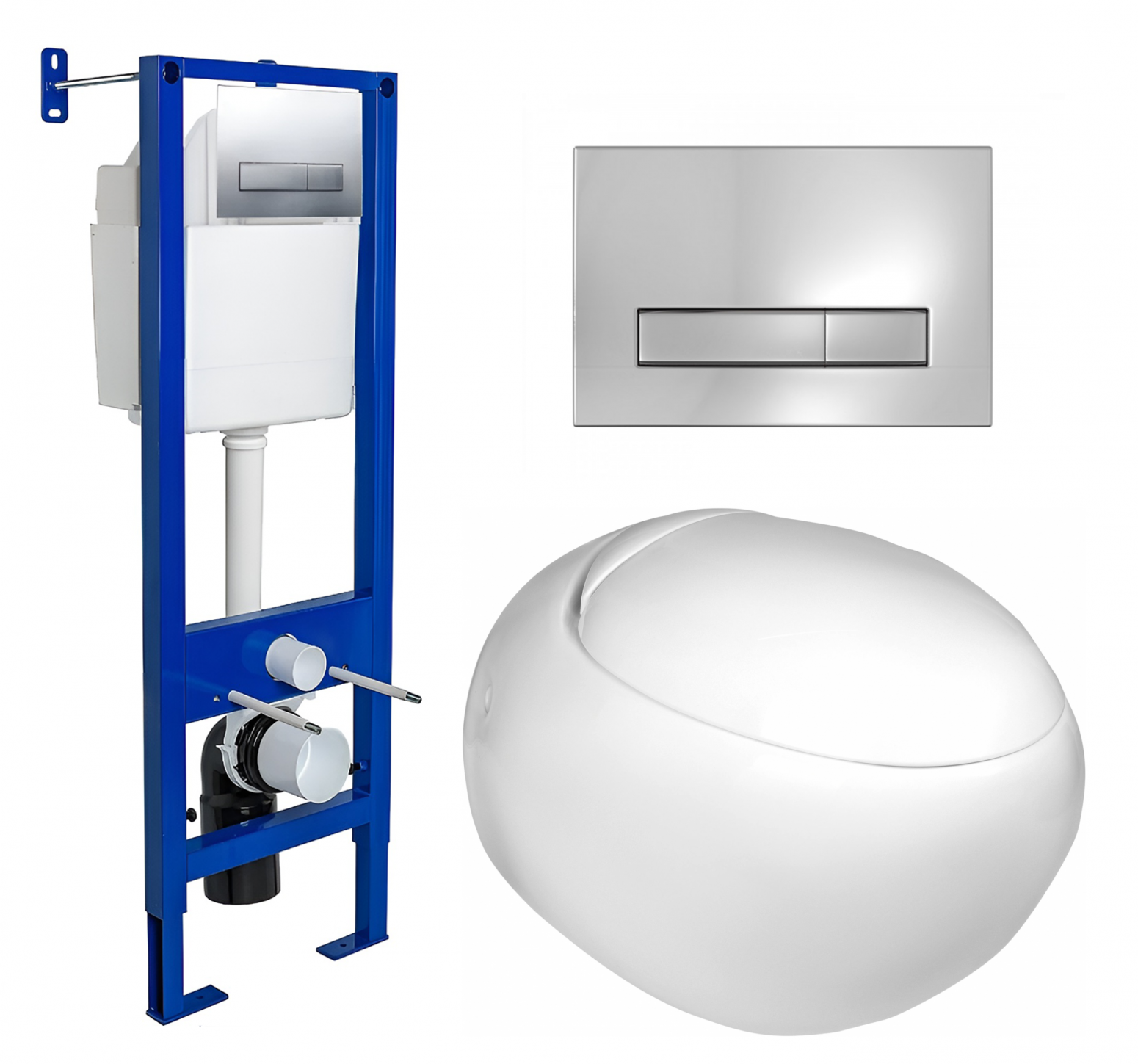 Комплект 3 в 1 инсталляция Berges Wasserhaus Atom Line 410 + Подвесной унитаз WeltWasser Jeckenbach + кнопка хром
