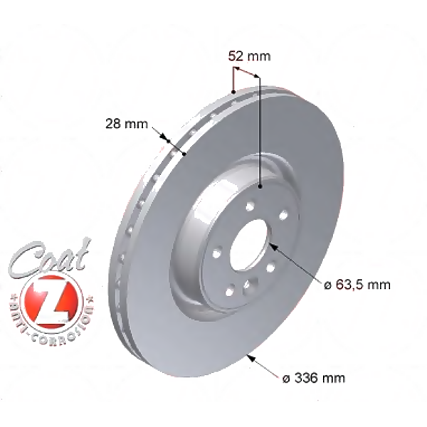ZIMMERMANN 610.3712.20 (30736313 / 30769057) диск тормозной перед. 336x28 / 52-5x108 \ Volvo (Вольво) s80