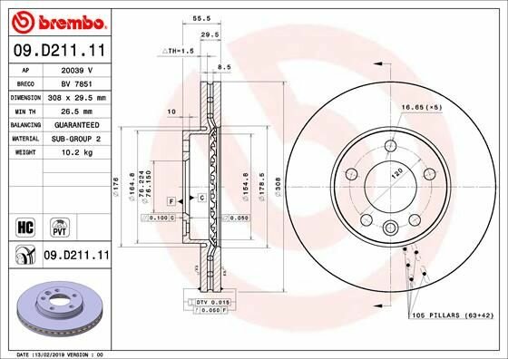 Диск тормозной UV Coated перед Brembo 09. D211.11