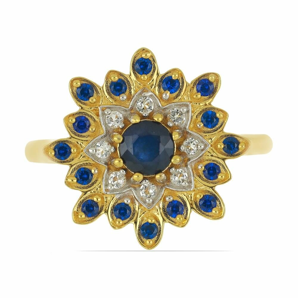 Кольцо тонкое, серебро, 925 проба, сапфир синтетический, топаз, сапфир