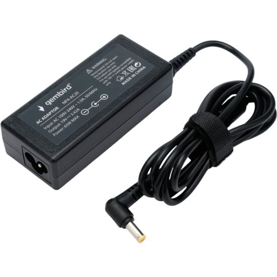 Блок питания Gembird NPA-AC20 для ноутбуков Acer 19В/3,42А, 65Вт, 1 штекер 5,5х1,7мм