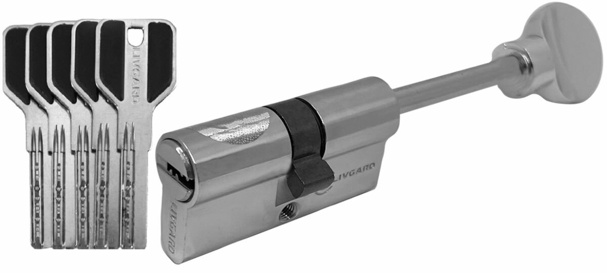 Цилиндровый механизм (личинка) с длинным штоком Livgard S 30/50 (25+10+45). Вертушка в комплекте. цвет: хром