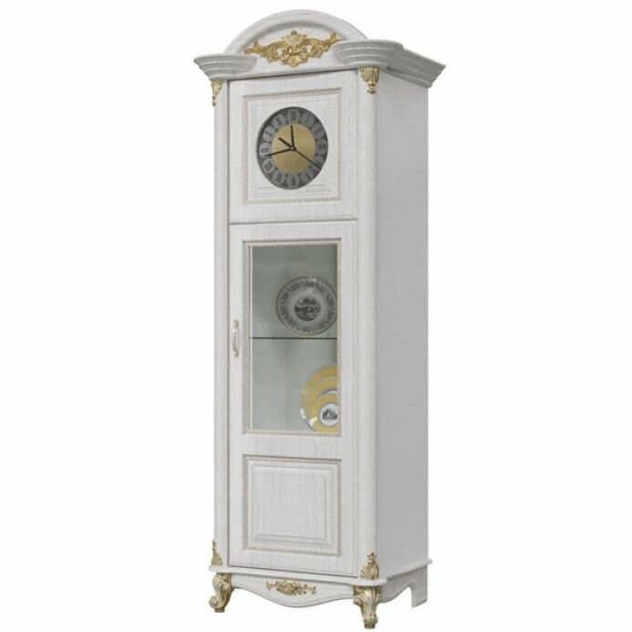 Шкаф-витрина Мэри Мебель "Да Винчи" ГД-08, ЛДСП/МДФ, распашные двери, белая патина, 67 см х 52 см х 200 см