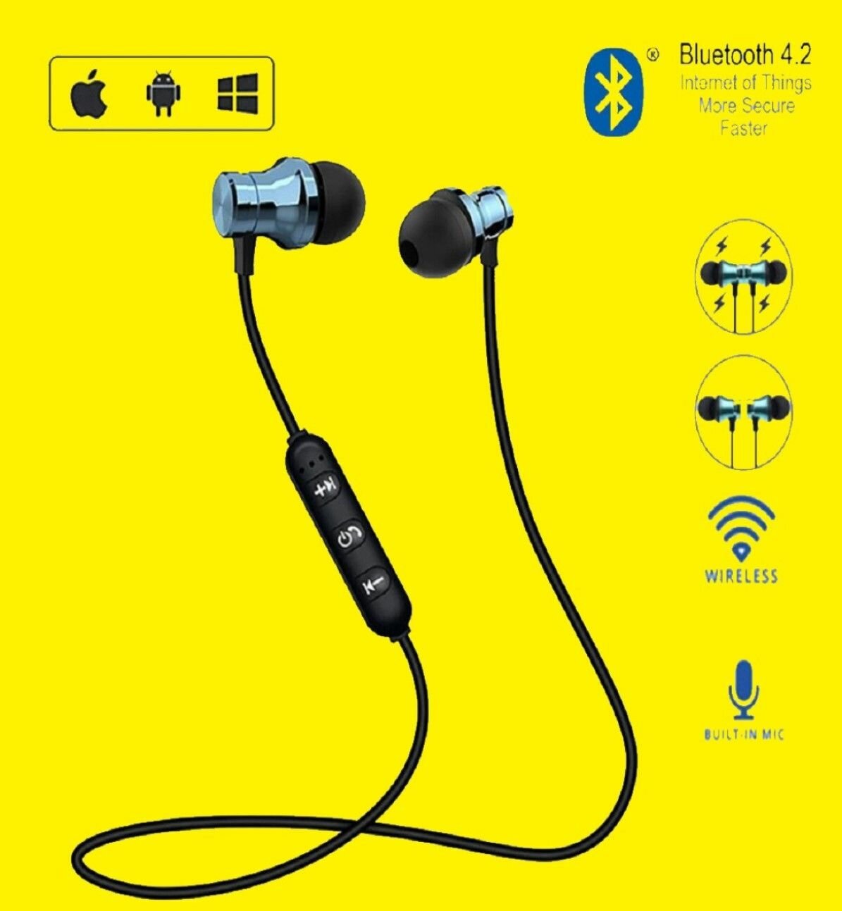 XT-11 Беспроводные наушники с микрофоном . Спортивная гарнитура Bluetooth . Синий цвет