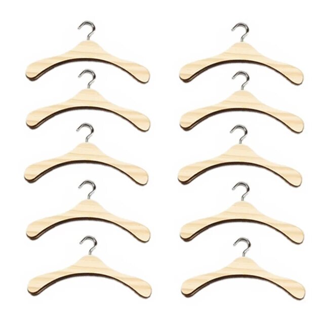 5/10 шт./комплект, Набор Кукольные аксессуары Для одежды Вешалка для одежды BJD Кукла Одежда Вешалка для гардероба Спальня Деревянный кукольный дом Мебель Игрушки