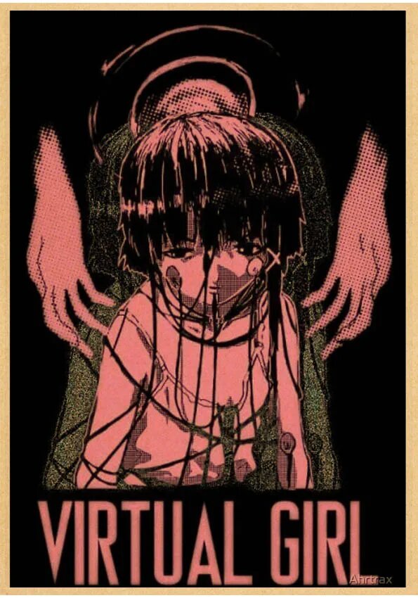 Плакат "Virtual Girl" Serial Experiments Lain, 30x21см, Розовый