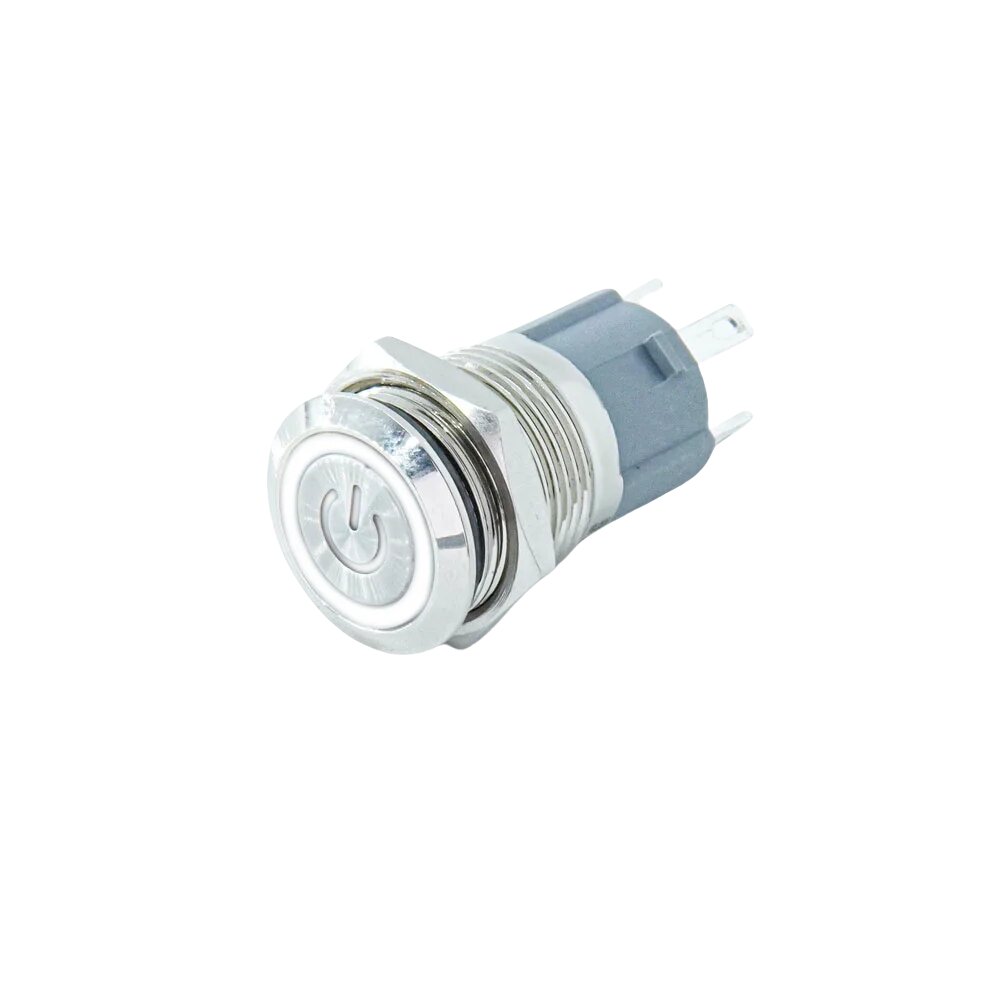 Водонепроницаемые круглые кнопки из латуни 12-22 мм 19mm, White-P, Self Locking, 100-240V(220V)