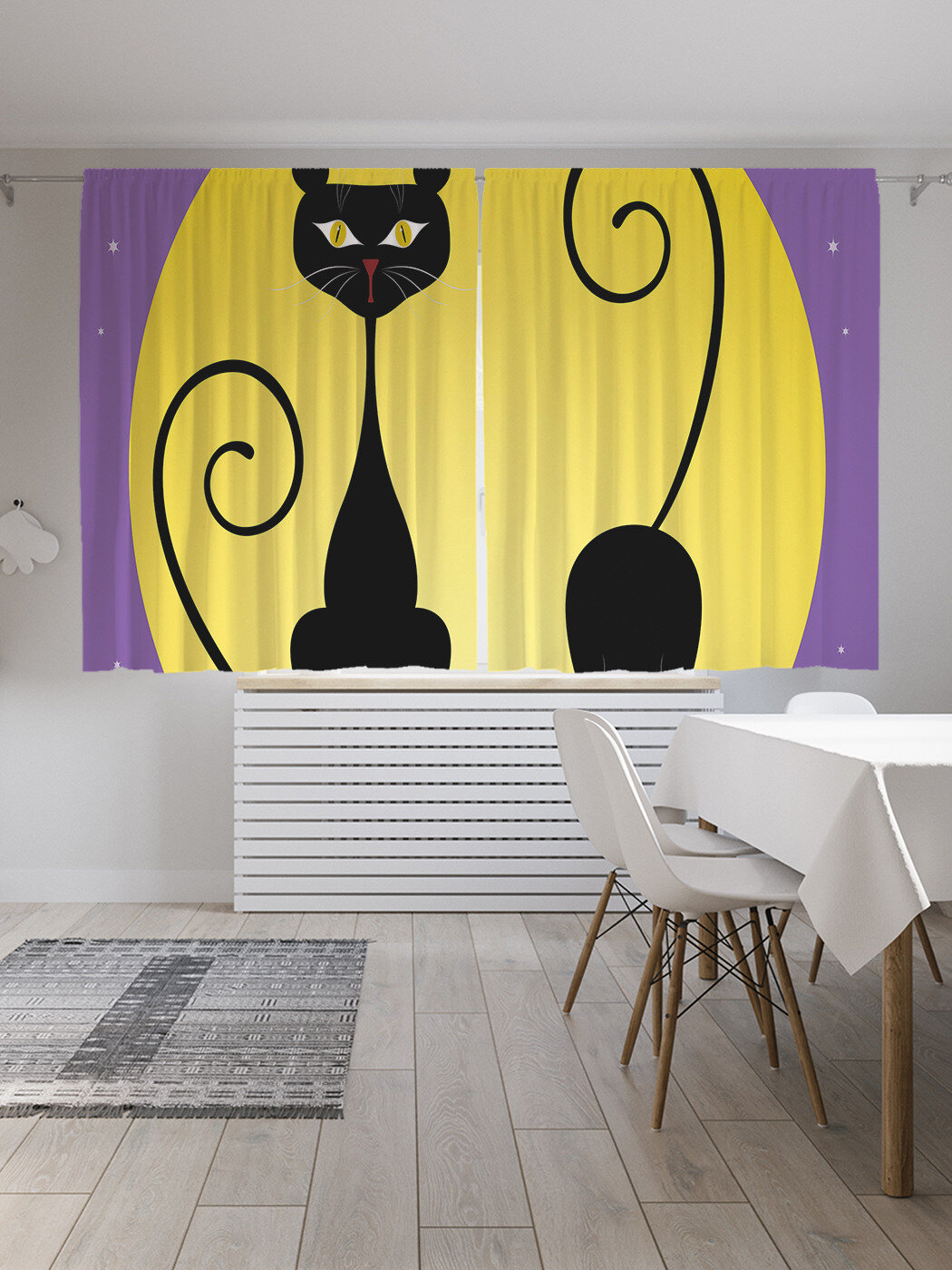 Фотошторы короткие "Ночные коты", 2 полотна шириной по 145 см, высота 180 см, JoyArty