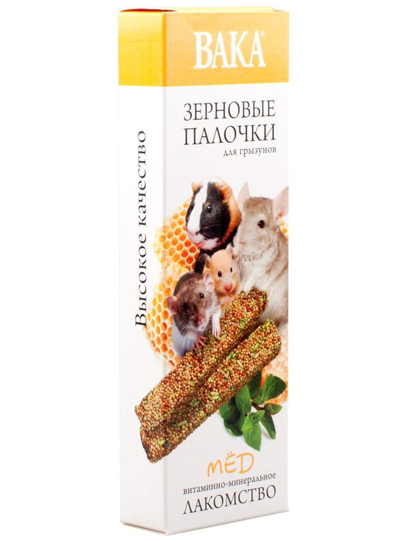 Вака Зерновые палочки для грызунов "мёд" 2шт. 100г