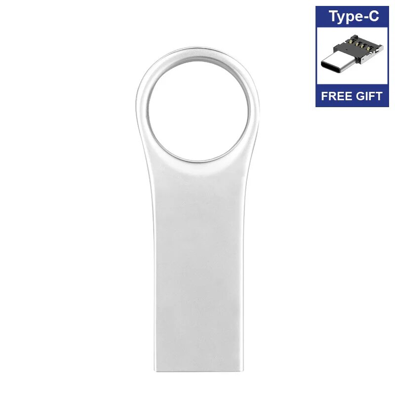 Metal USB flash drive 8GB/16GB/32GB/64GB/128GB 32 ГБ, Silver-Type C