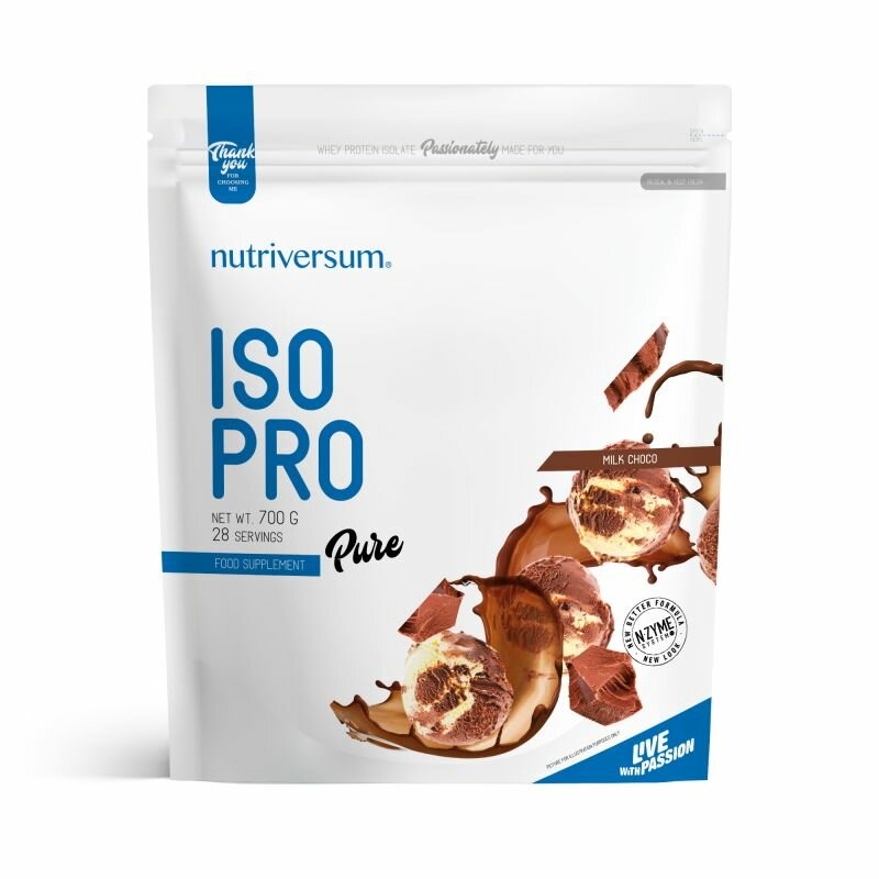 Нутриверсум Изо Про (Nutriversum Iso Pro) со вкусом молочного шоколада, 700 грамм, Смесь из 3х видов сывороточного белка (изолята, гидролизата, концентрата)