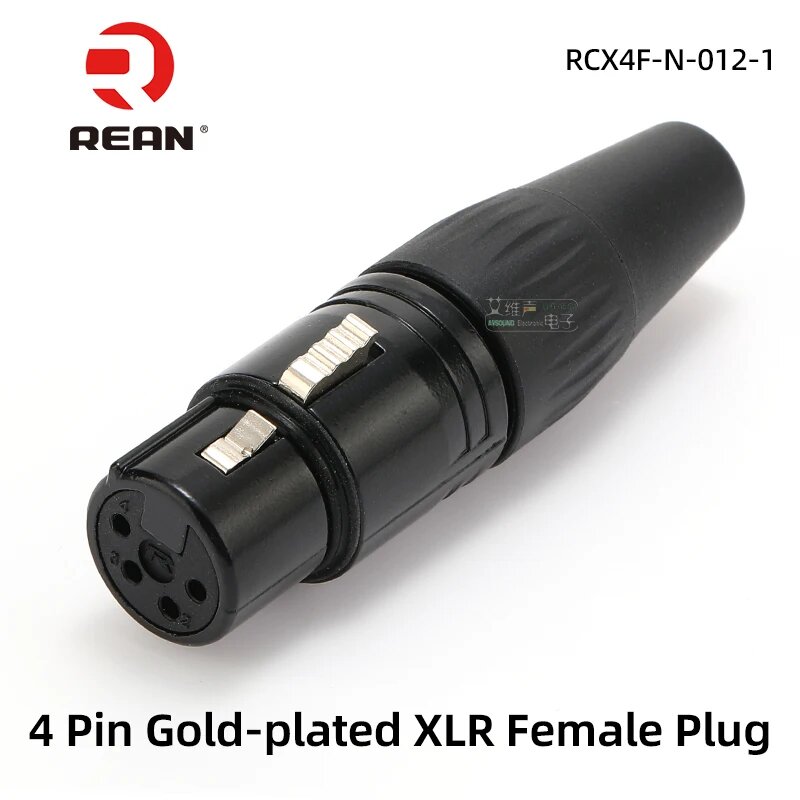 XLR Female Plug 4 Pin Gold-plated Black