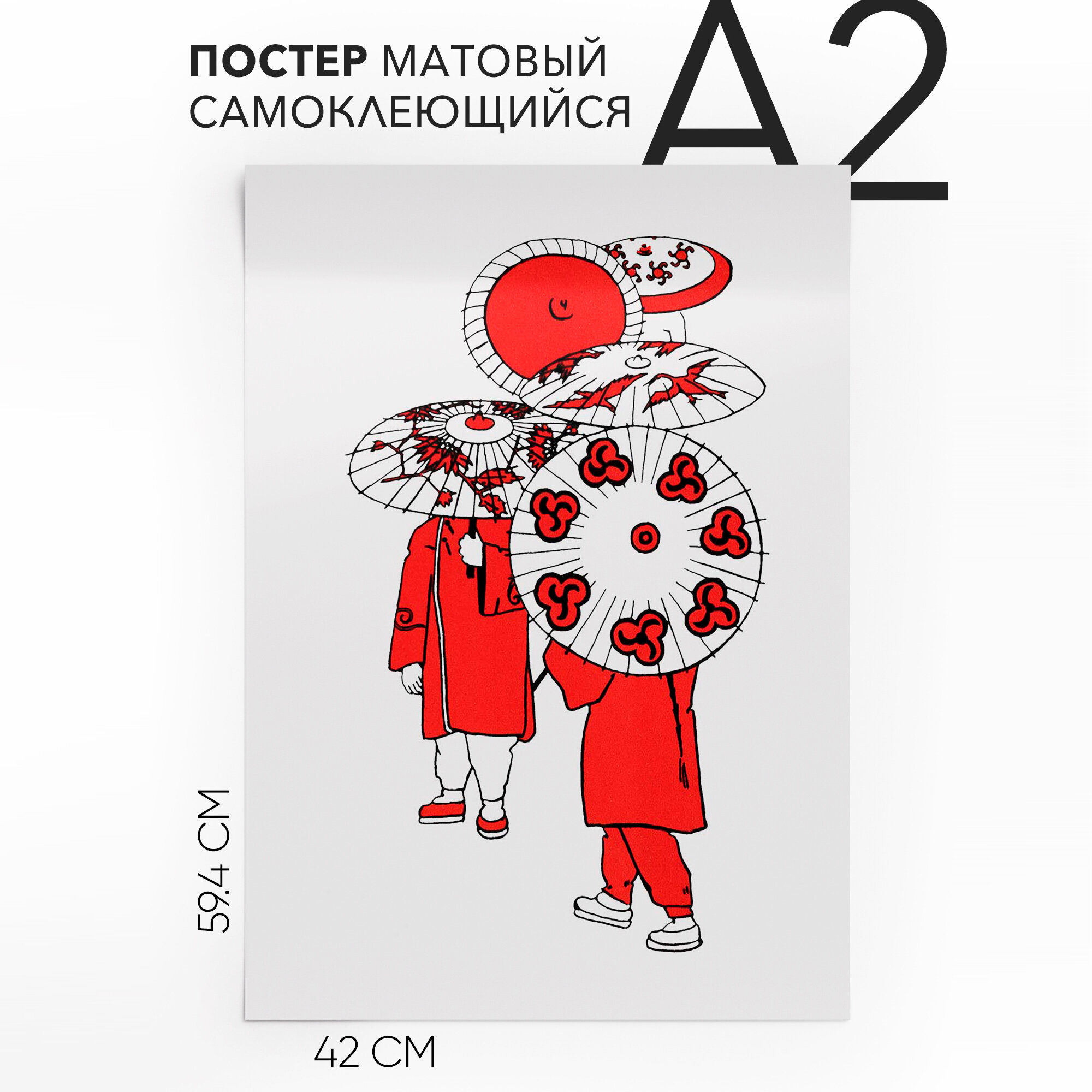 Постеры на стену самоклеящийся, большой A2 Японские мотивы, влагостойкий, для декора