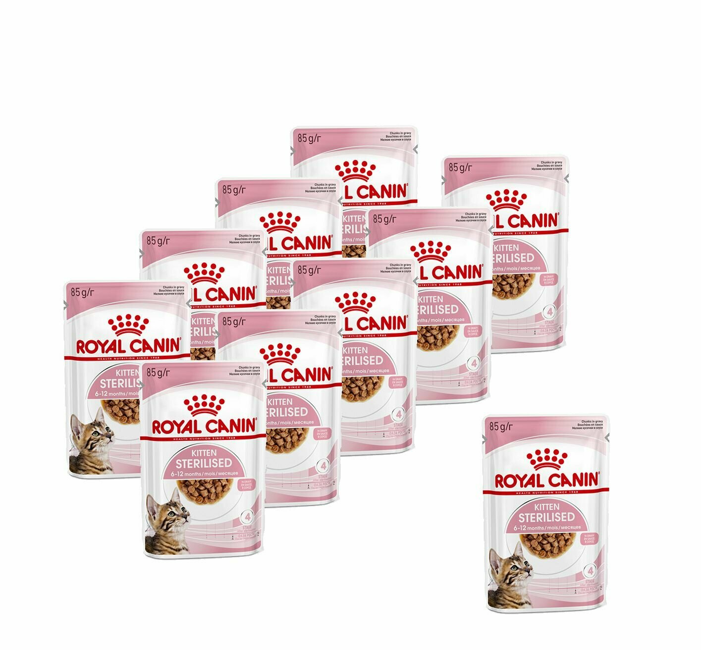 Royal Canin Kitten Sterilised влажный корм для котят в возрасте от 6 до 12 месяцев после стерилизации и кастрации, кусочки в желе, в паучах - 85 г х 10 шт.