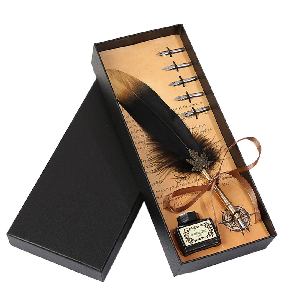 Изысканный Ретро-Набор Гусиных Ручек с Чернилами и 5 Наконечниками для Детского Каллиграфического Письма