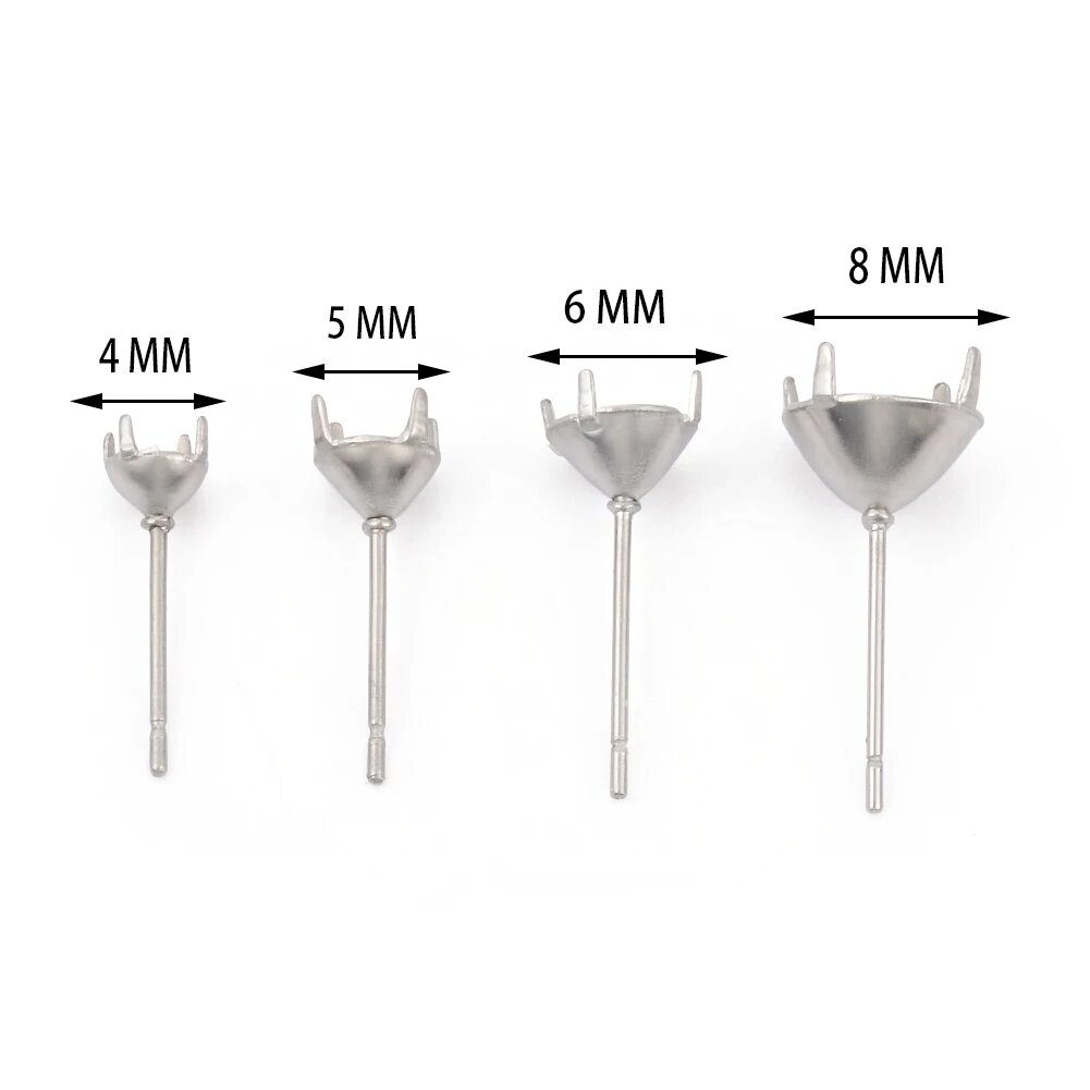 Основание для держателя сережек-гвоздиков из серебристой нержавеющей меди, 4 мм, 5 мм, 6 50pcs, 4mm