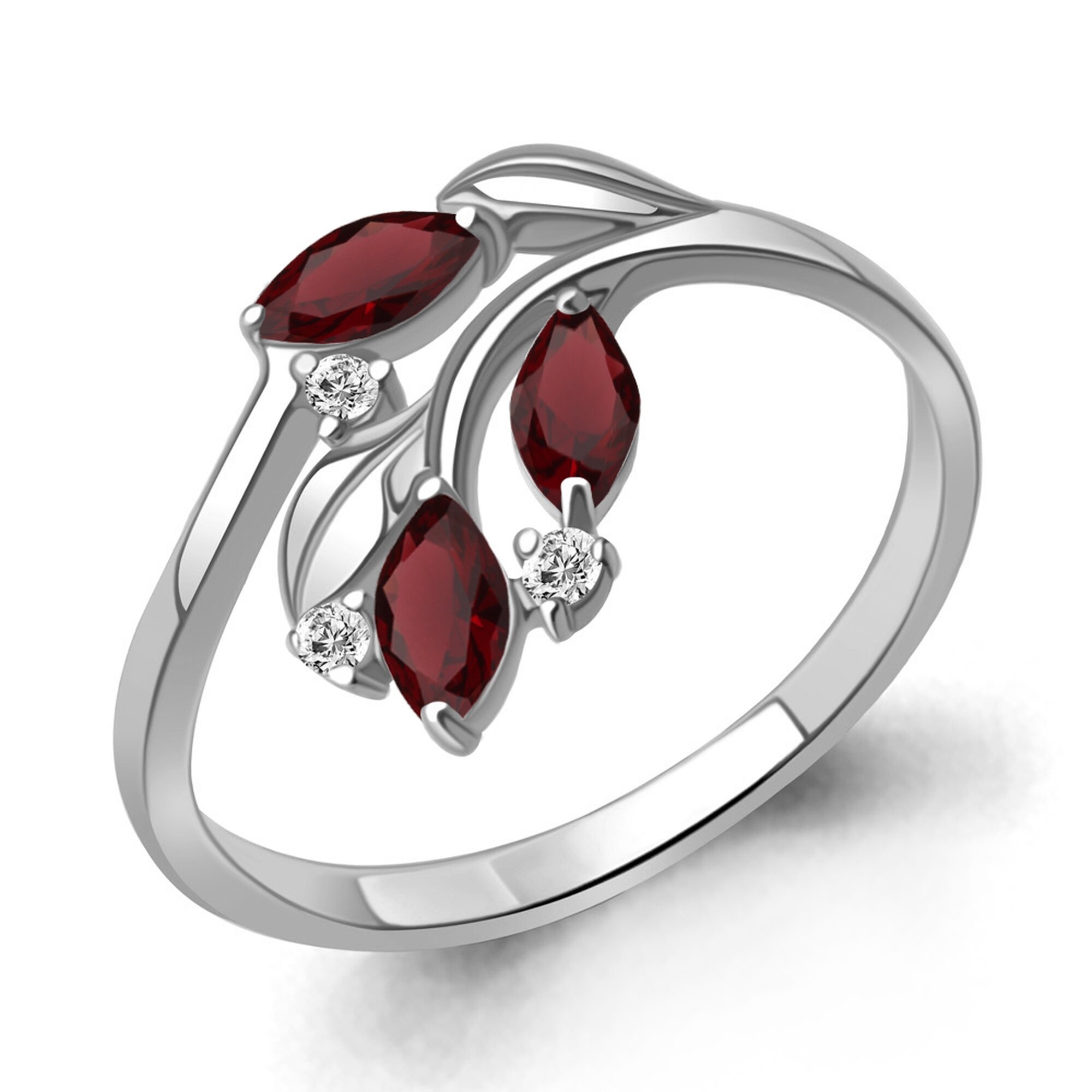 Кольцо, серебро, 925 проба, родирование, фианит, гранат
