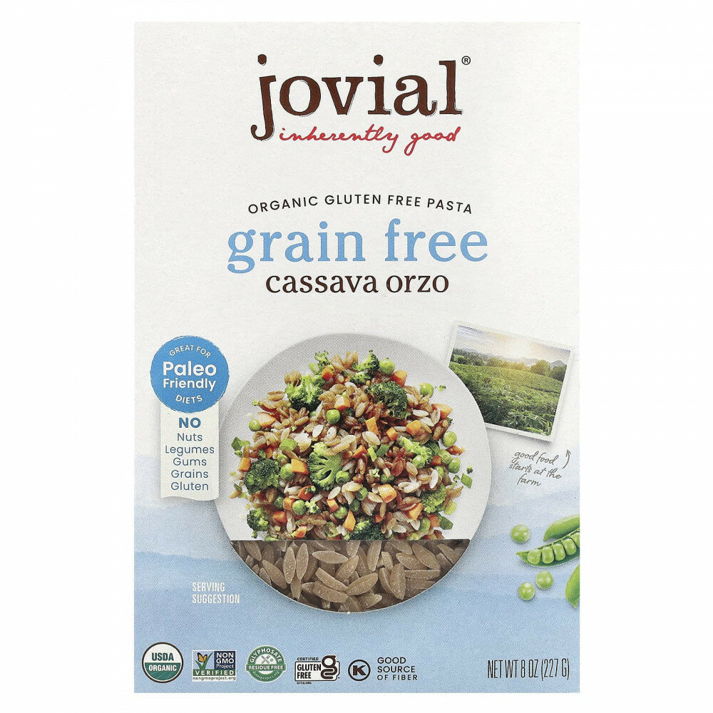 Jovial, Органическая паста без глютена, кассава орзо, 227 г (8 унций)