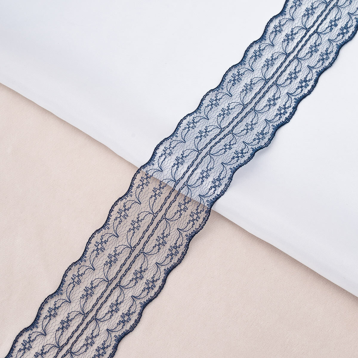 Кружево на сетке для рукоделия 4,5 см × 9,14 м, темно-синий цвет, Айрис