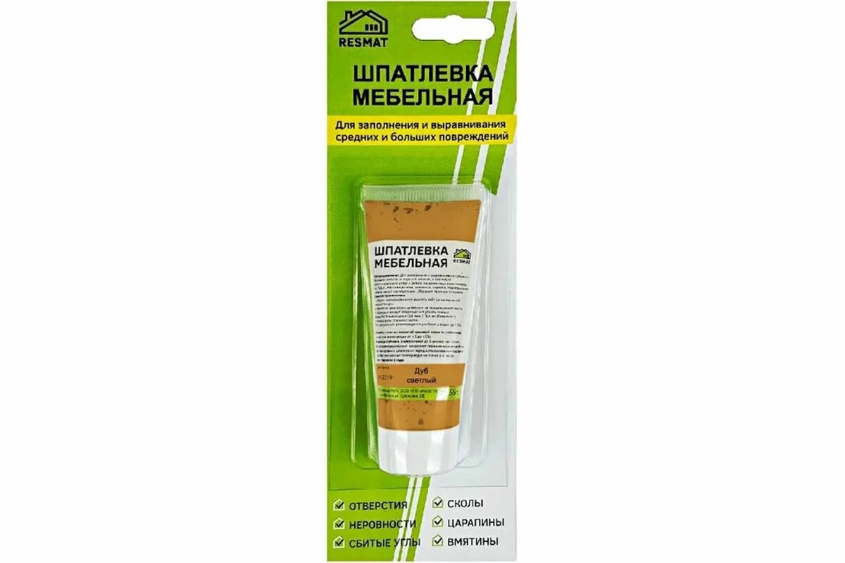 Мебельная шпатлевка Resmat цвет дуб светлый, 55 г, блистер арт. 2413