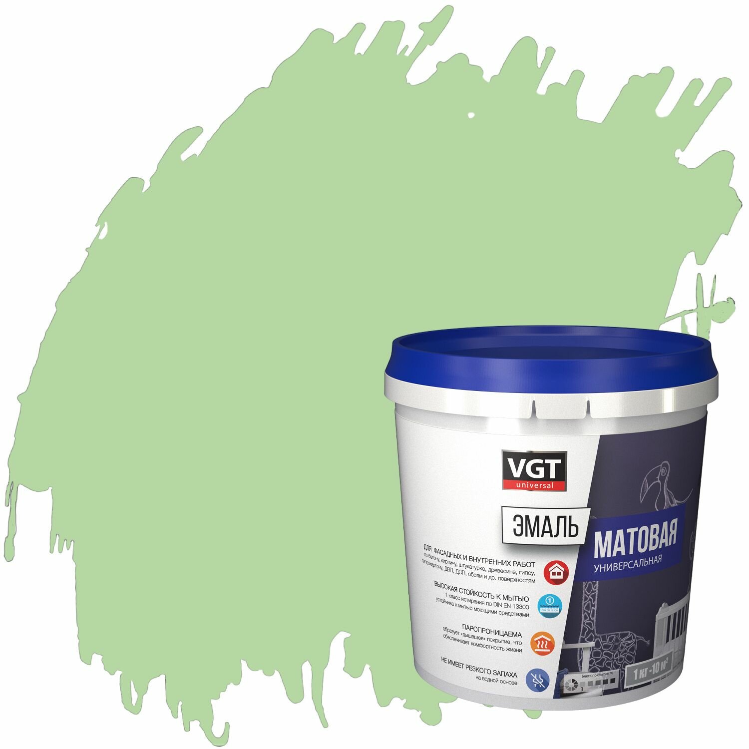 Эмаль универсальная матовая ВД-АК-1179 VGT (1кг) мятный RAL 6019