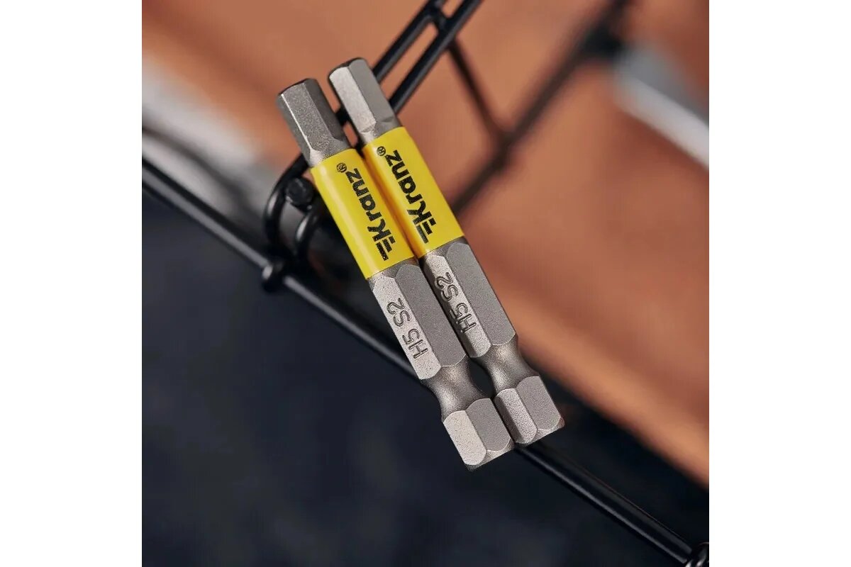 KRANZ Бита шестигранная HEX5x50 мм, сталь S2, набор 2 шт для шуруповёрта KR-92-0423-1