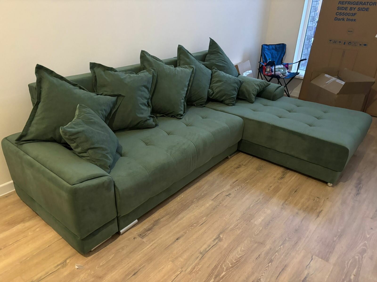 Угловой диван-кровать "Норд", 285х190х87см, наполнитель ППУ, ящик для белья, правый угол, Ultra Olive