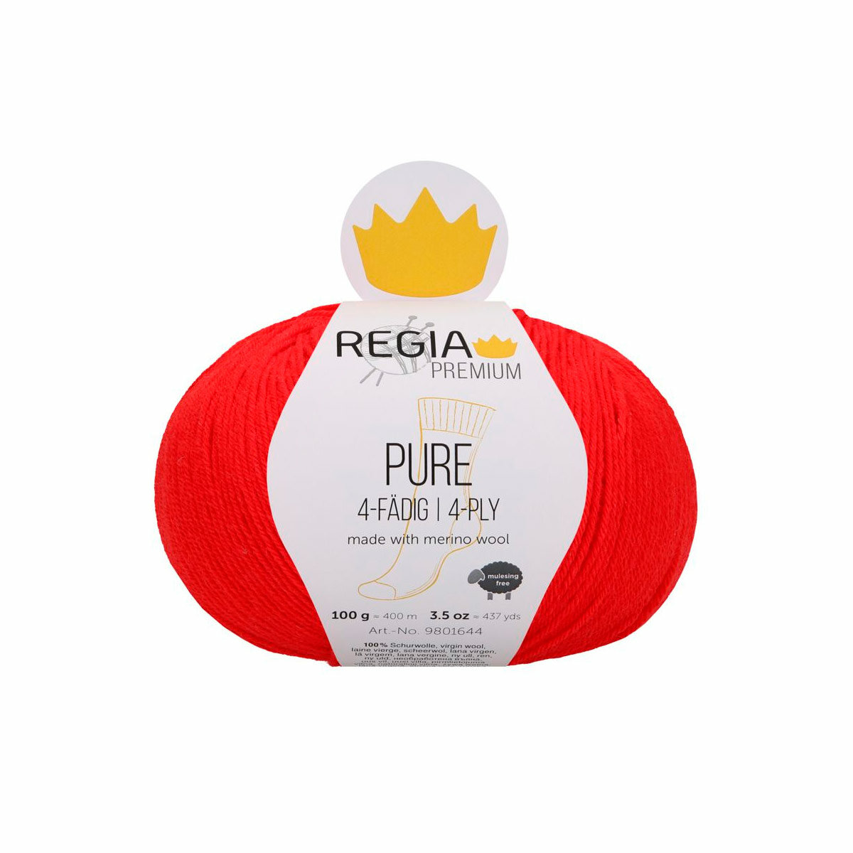Pure /Пьюр/ пряжа Regia Premium, MEZ, 9801644 (00030, lipstick (помада), красный, New!)