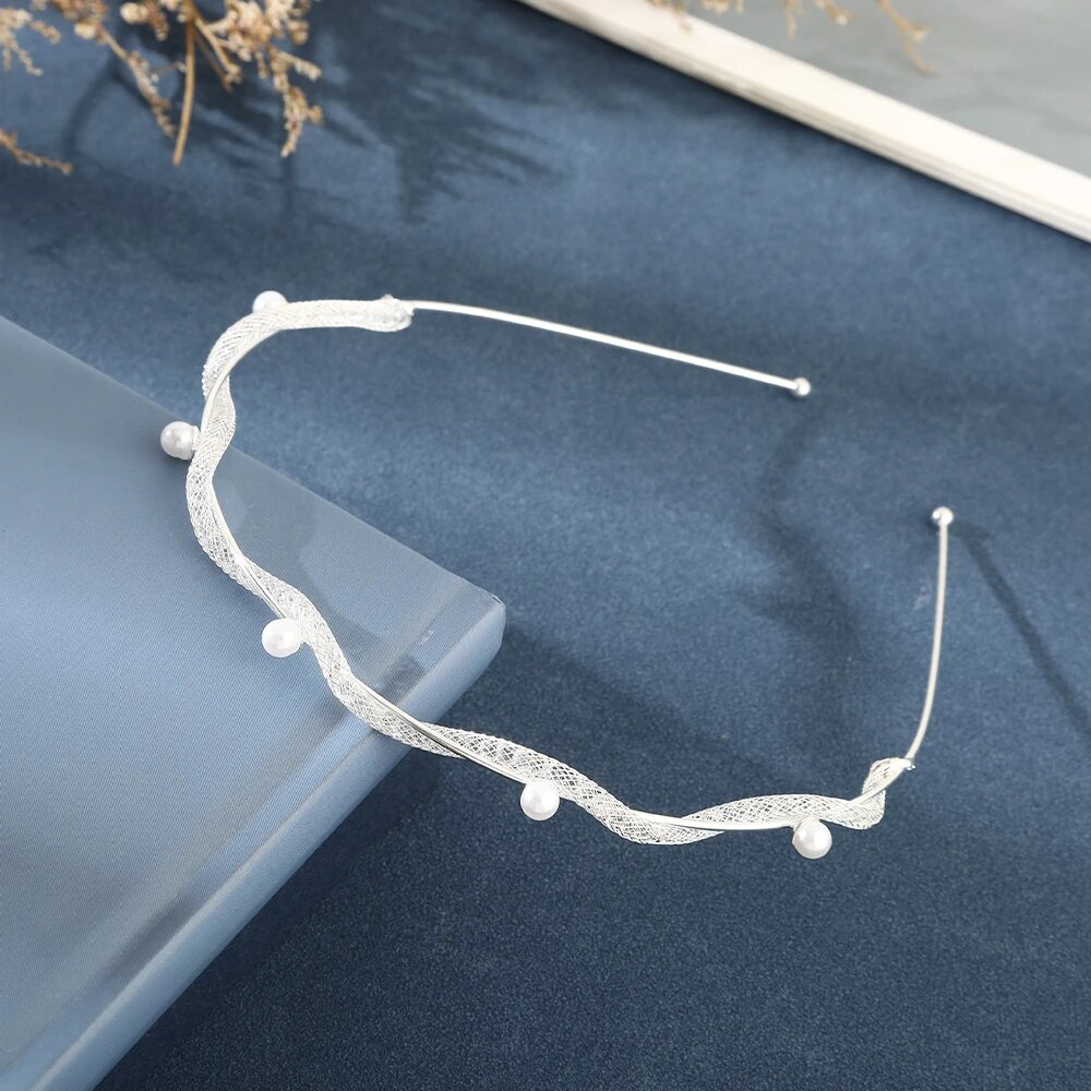 Серебряный ободок для волос с жемчугом, Цвет: 38F