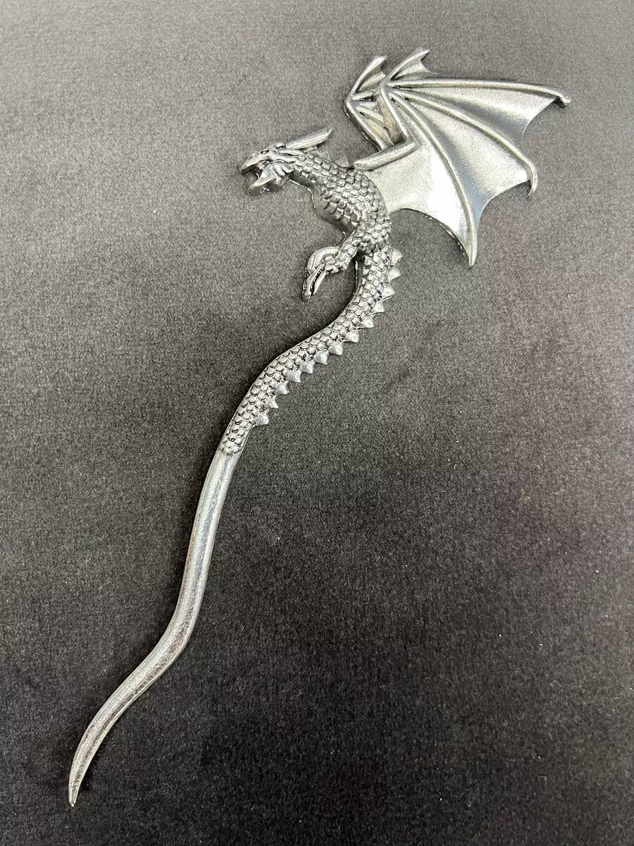 Заколка-шпилька для волос NES "Дракон", металл, серебристый, 15,5 см