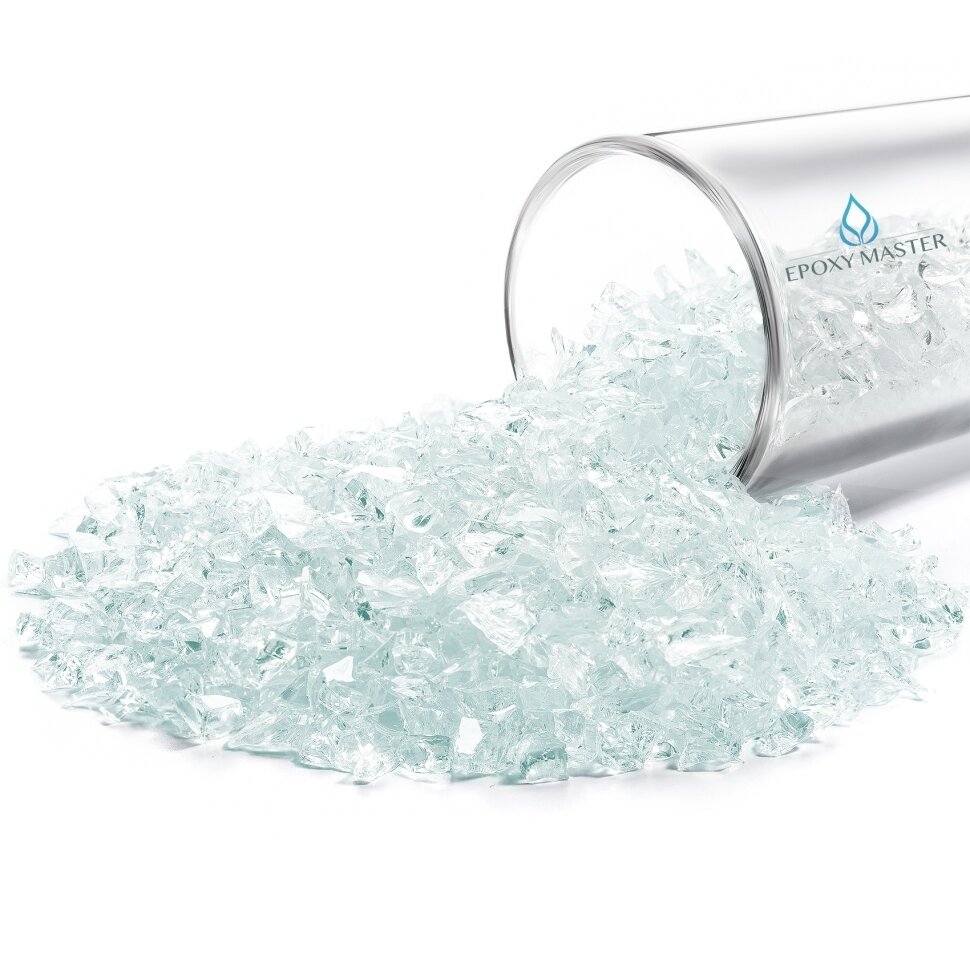 Стеклянная крошка прозрачная голубоватая, 100г