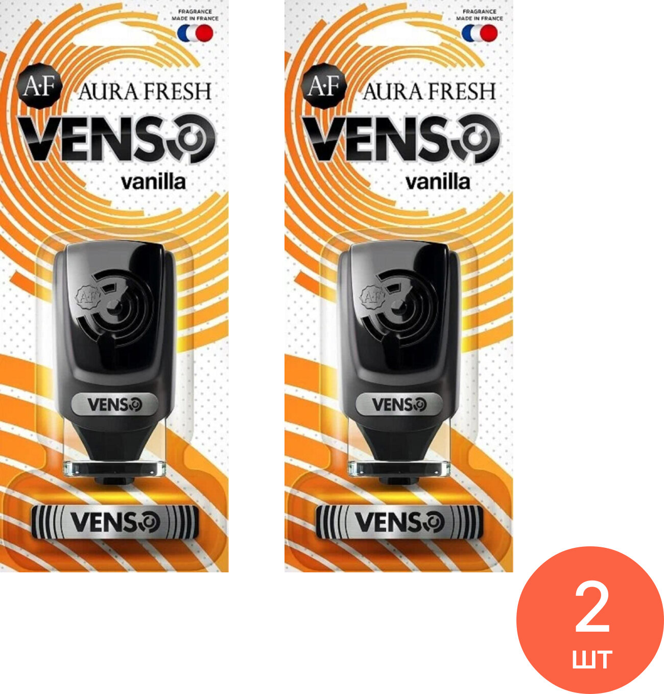 Ароматизатор автомобильный Aura Fresh / Аура Фреш Venso Vanilla на дефлектор, ванильный, 6мл / автотовары (комплект из 2 шт)