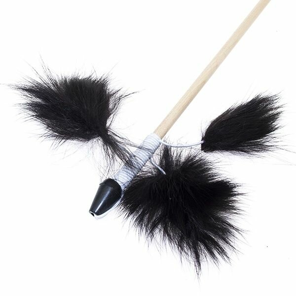 Дразнилка-удочка для кошек Кот Лукас "Меховой пушок", на 3 резинках, 50 см, деревянная палочка