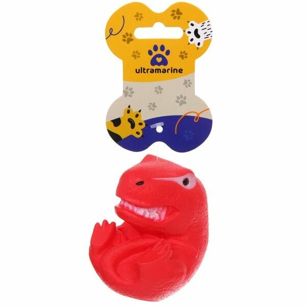 Игрушка для собак ULTRAMARINE "Динозаврик", резиновая с пищалкой, красная, 5,5х7,5 см