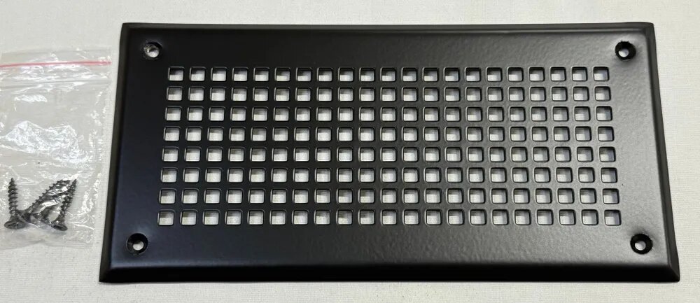 Решетка плоская с подгибом (без сварки) 200х100мм, перфорация квадрат 3мм, цвет Черный матовый (RAL9005)