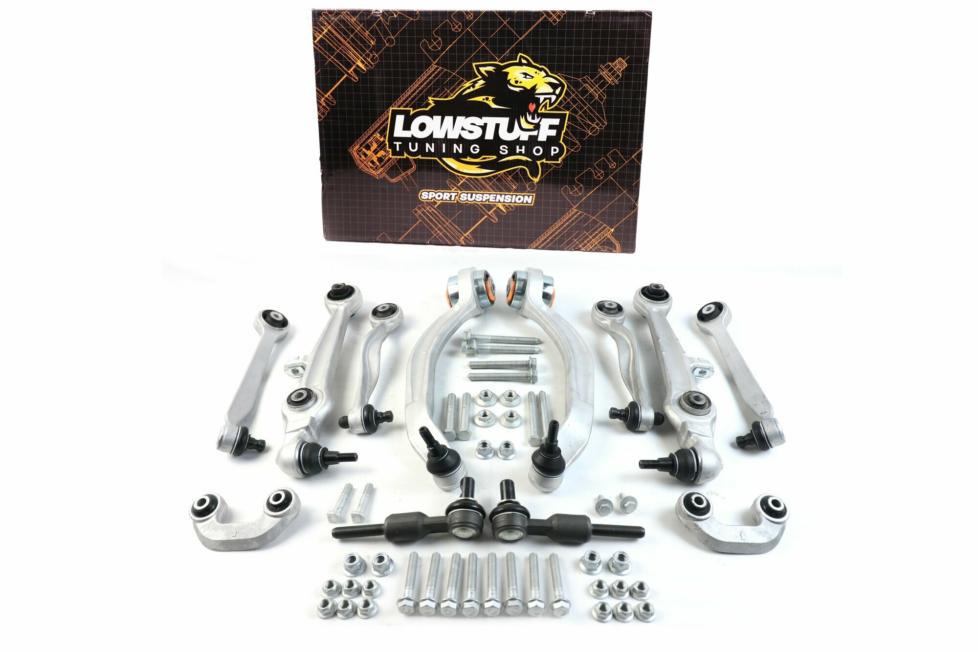 Audi A4 B5, VW Passat B5, Passat B5+, Skoda Superb 3U Комплект рычагов передней подвески под тонкий палец 16мм с крепежом LOWSTUFF 53AU0002