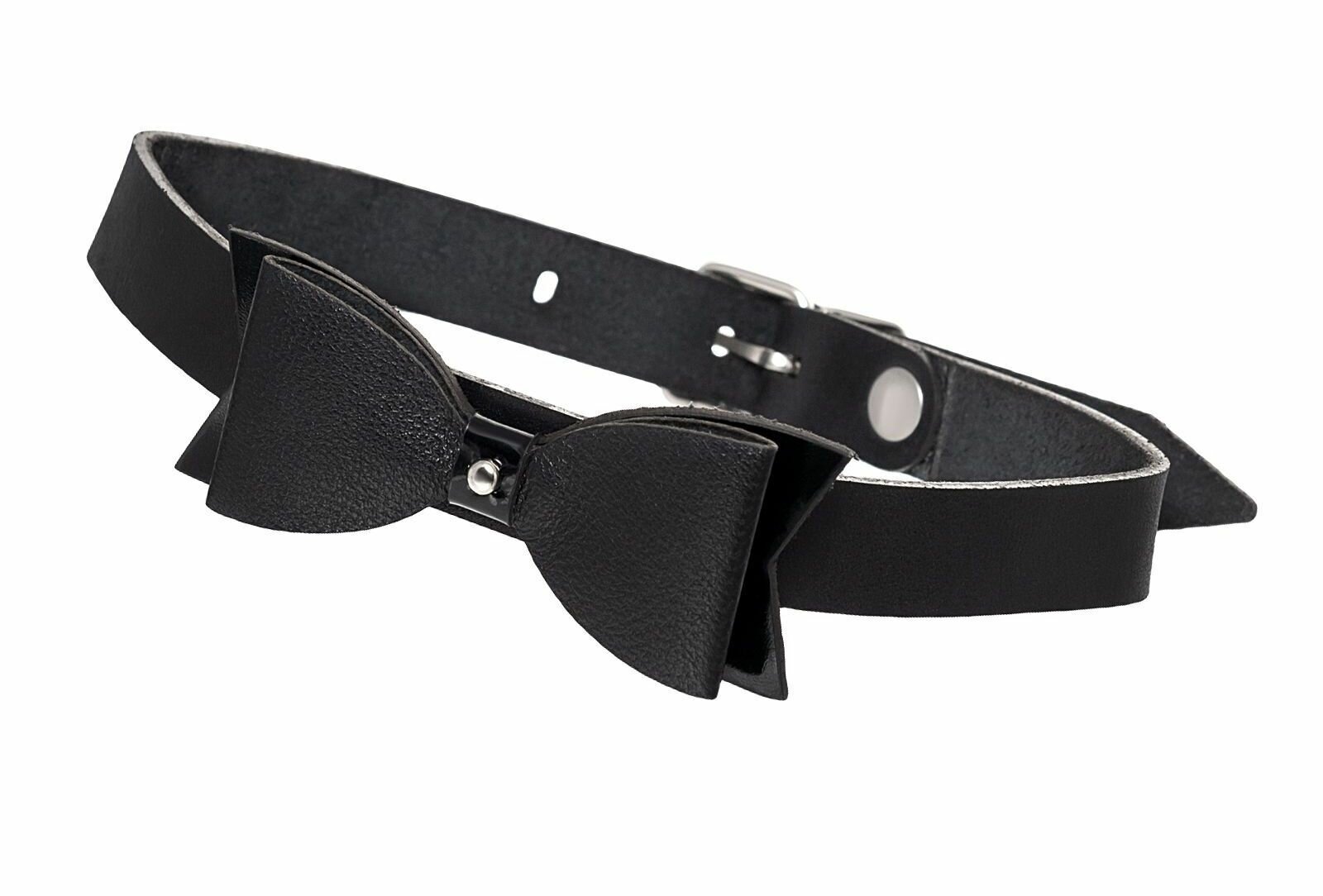 Кожаный чокер с бабочкой, черный, 100% натуральная кожа, универсальный размер