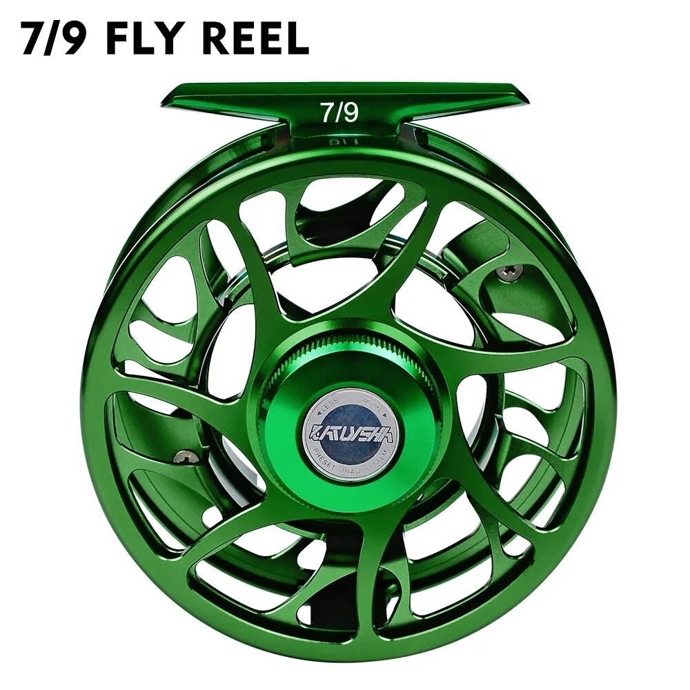 3+1 BB Fly Fishing Wheel Green Color Fly Fishing Reel CNC Machine Cut Large Arbor Die Litted Aluminum Fly Reel