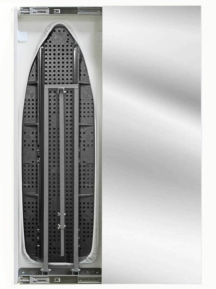 Встроенная гладильная доска с зеркальным фасадом Айрон Слим Термо, выбеленный дуб купе право