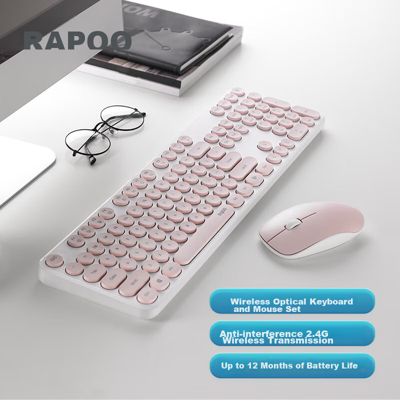 Rapoo X260S Wireless Keyboard And Mouse Combo, Office Keyboard And Mouse Set, Computer Keyboard, Laptop Keyboard, Pink